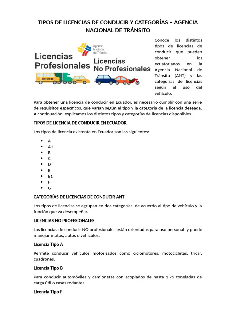 Tipos de Licencias de Conducir y Categorías | PDF | Licencia de conducir | Transporte