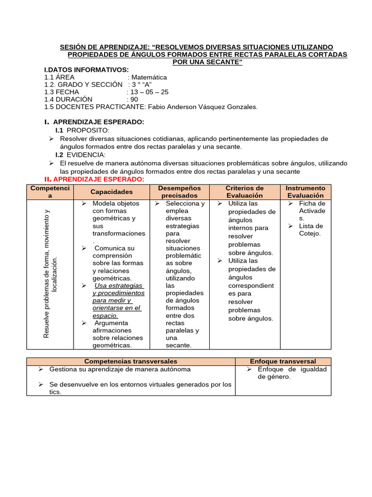 3°-Sesion 1-Ua2 - 2025 | PDF | Geometría | Ángulo
