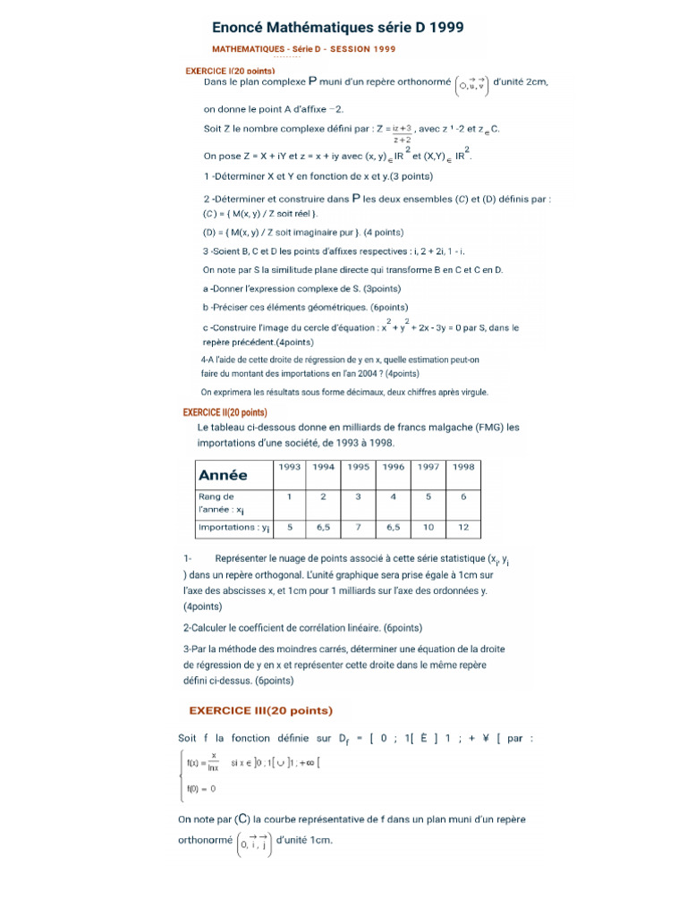 Math Bac D 1999 | PDF