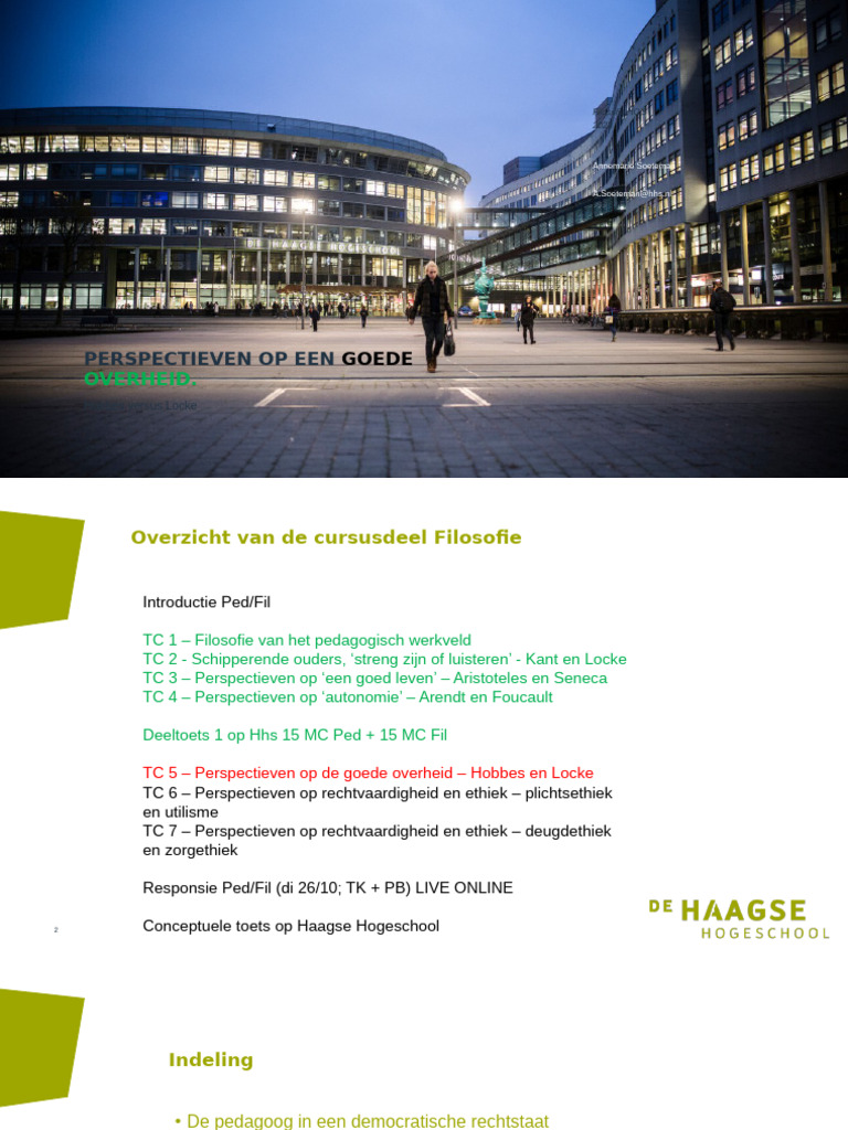 Hoorcollege 5 Filosofie Perspectieven Op Een Goede Overheid. Hobbes en Locke | PDF