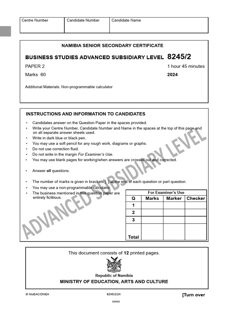 Bsidiar Y Level: Business Studies Advanced Subsidiary Level | PDF ...