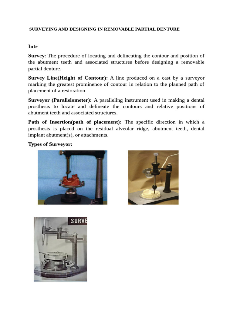 Surveying in Removable Partial Denture | PDF | Dentures | Dentistry Branches
