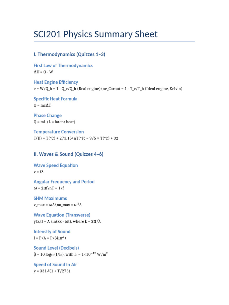 SCI201 Physics Summary | PDF