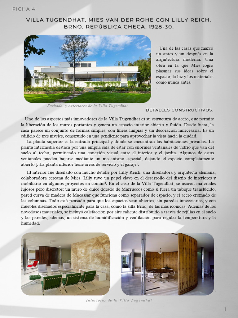 Ficha 4. Villa - Tugendhat - Mies - Van - Der - Rohe | PDF | Diseño arquitectonico | Arquitectura