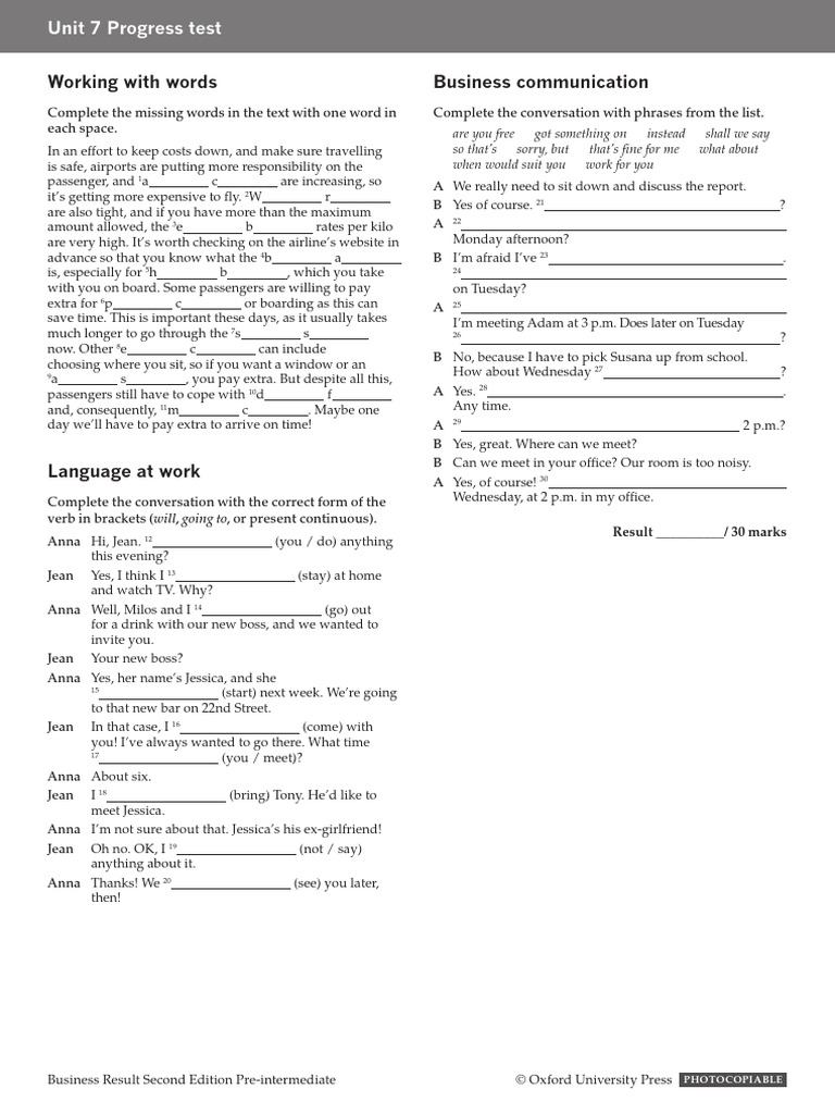 BR2e Pre-Intermediate Unit7 Progress Test | PDF