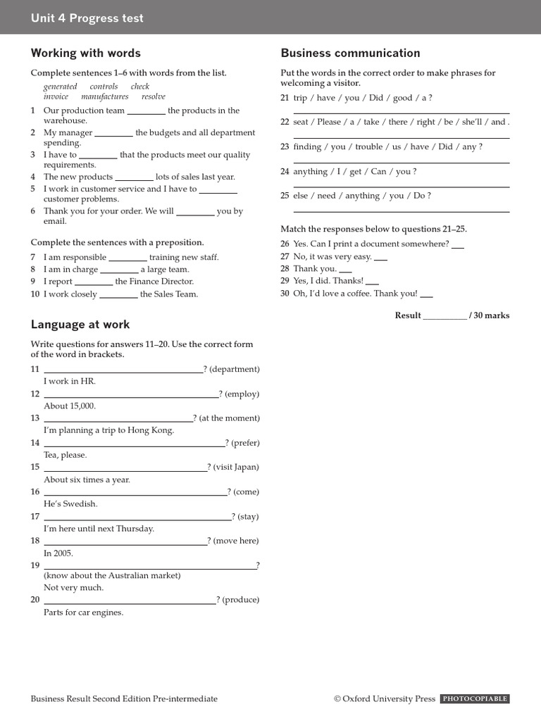 BR2e Pre-Intermediate Unit4 Progress Test | PDF
