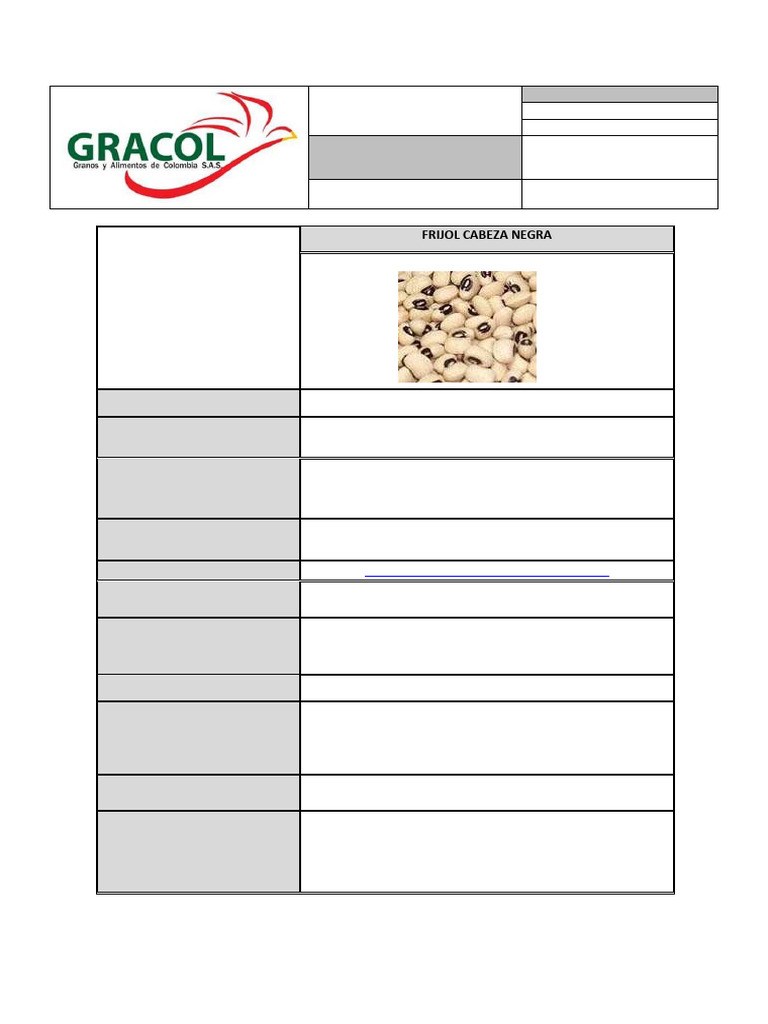 FT Frijol Cabeza Negra Gracol | PDF | Nutrición | Dieta y nutrición