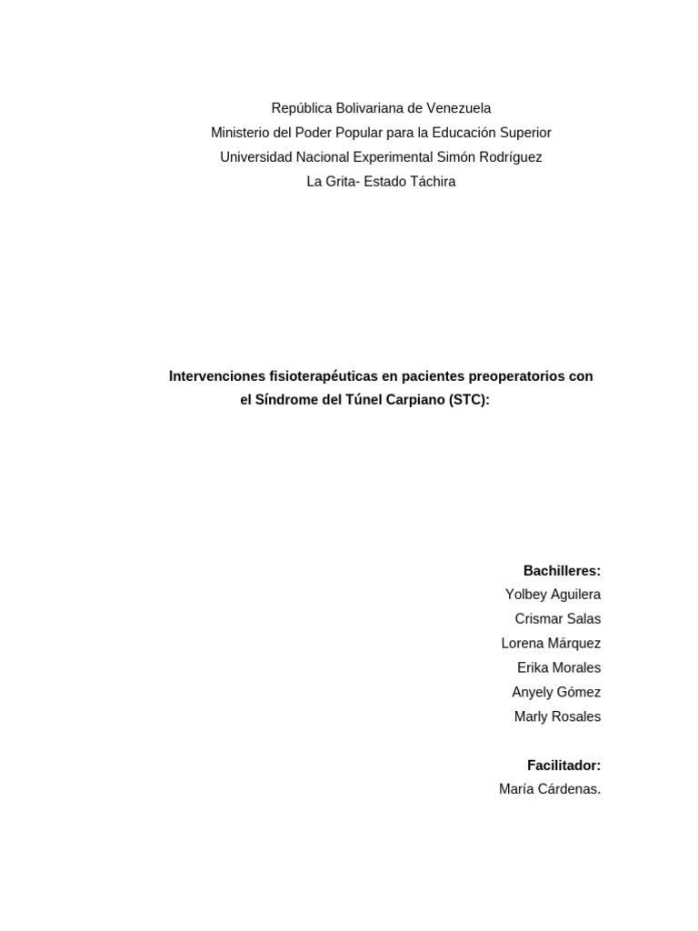 Fisioterapia Preoperatoria en STC | PDF | Síndrome del túnel carpiano ...