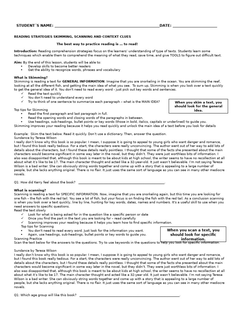 Reading Strategies PRACTICE | PDF | Smoke | Speed Reading