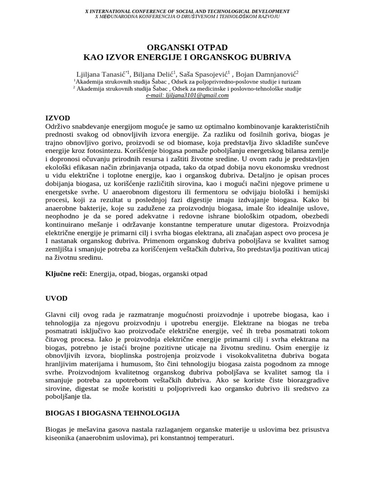 Sted-Org. Otpad Iz Bioelektrane | PDF