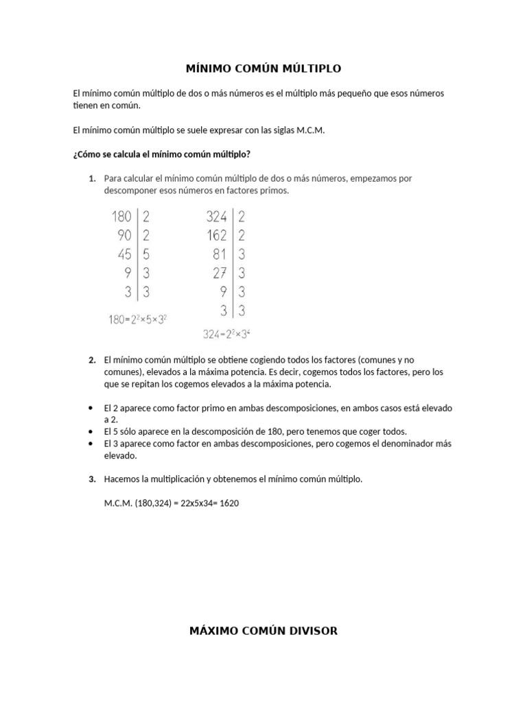 Mínimo Común Múltiplo y Máximo Común Divisor | PDF