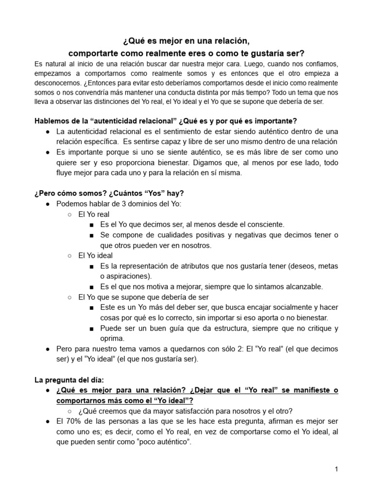 Ser Como Eres o Como Te Gustaria Ser (Yo Real Vs Yo Ideal) | PDF ...