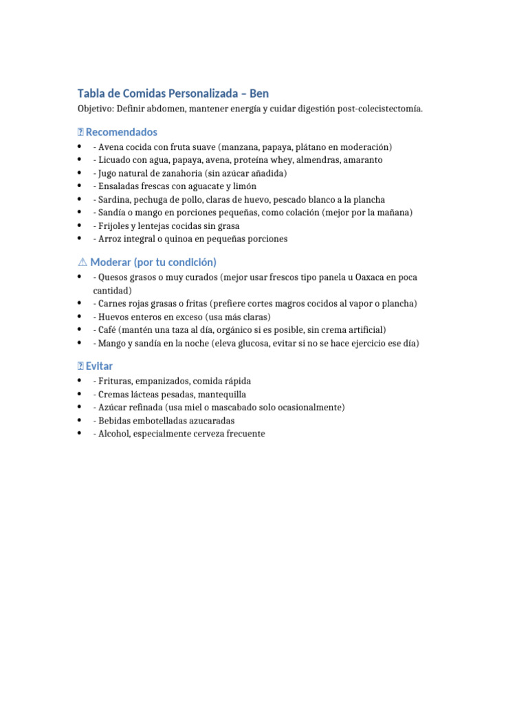 Tabla_Comidas_Ben | PDF
