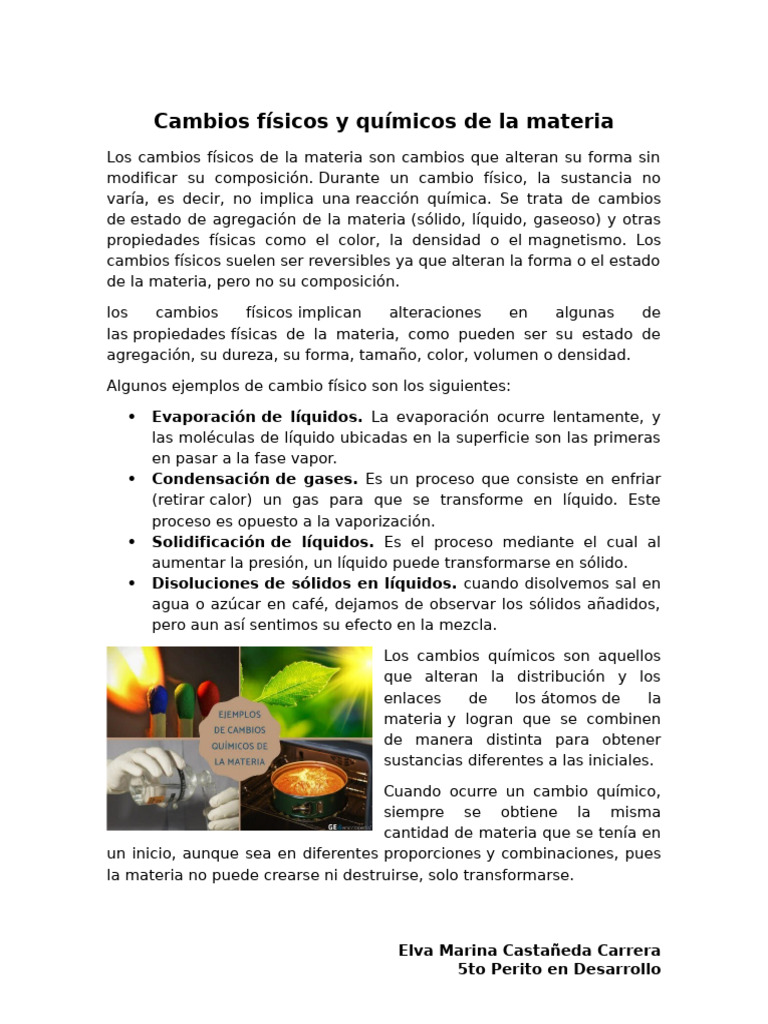 Cambios físicos y químicos de la materia | PDF