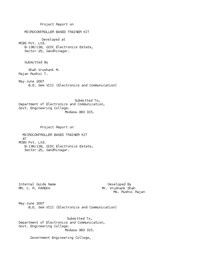 Microcontroller Based Trainer Kit by Vrushank and Rushvi | PDF ...