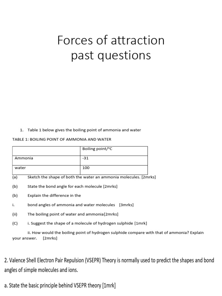 Forces of Attraction Past Questions | PDF | Chemical Bond | Molecules