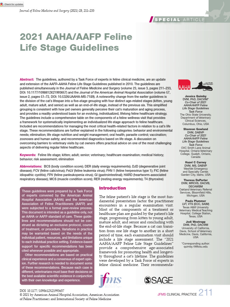 AAFP Feline Life Stage Guidelines | PDF | Cats | End Of Life Care
