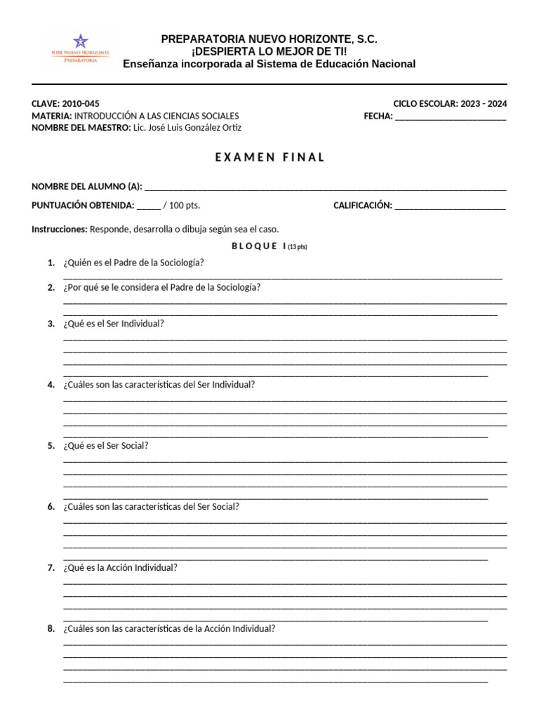 Examen Extraordinario de Introducción A Las Ciencias Sociales | PDF | México | Educación en ...