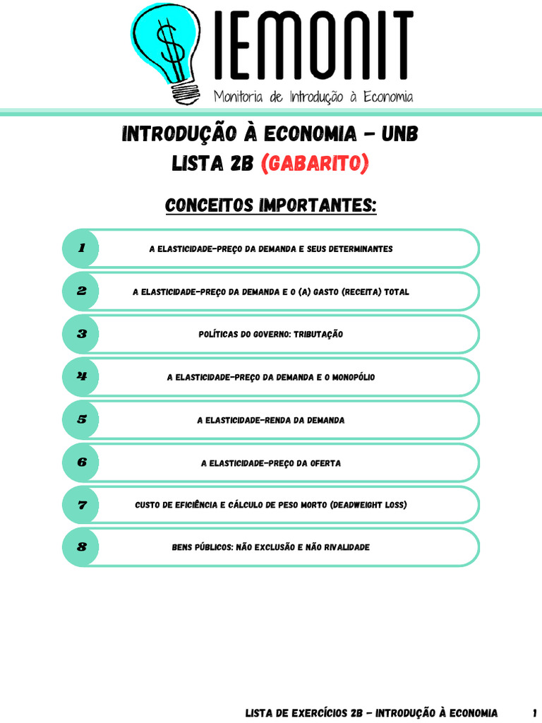 Lista 2b Iemonit Gabarito 1 | PDF | Demanda | Elasticidade (economia)