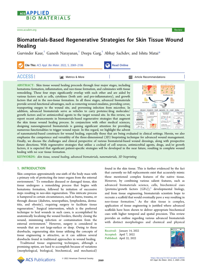 Kaur Et Al 2022 Biomaterials Based Regenerative Strategies For Skin ...
