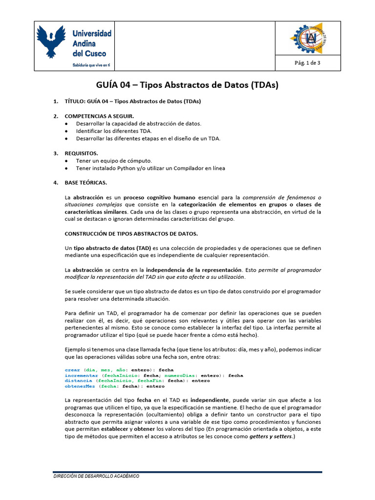 Guía 04 - Tipos Abstractos de Datos (TDAs) | PDF | Desarrollo de software | Ingeniería Informática
