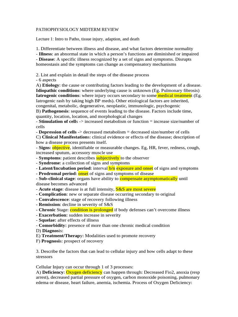 PATHOPHYSIOLOGY MIDTERM REVIEW | PDF | Inflammation | Pneumonia