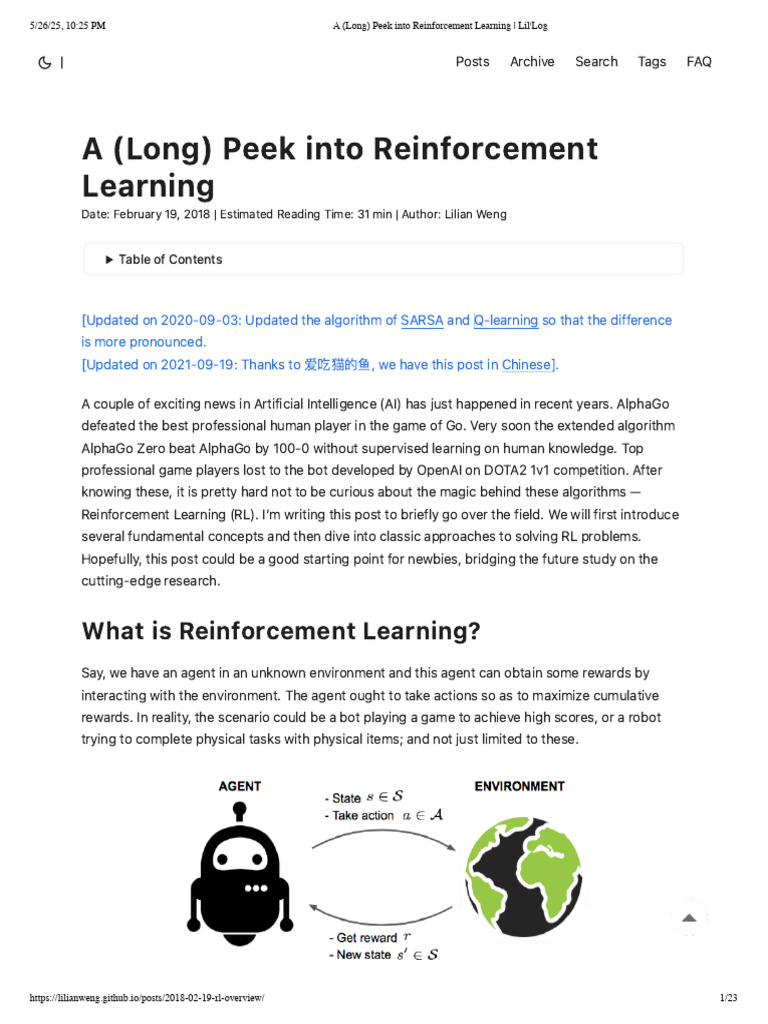 A (Long) Peek Into Reinforcement Learning _ Lil'Log | PDF | Applied ...