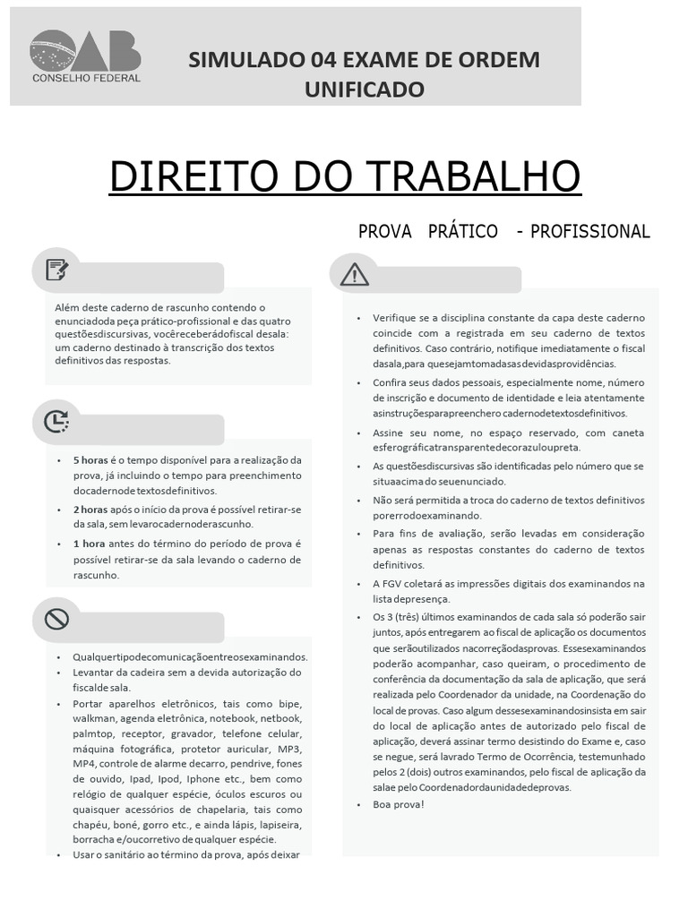 Peça Prática OAB: Direito do Trabalho | PDF | Tempo | Sentença (jurídico)