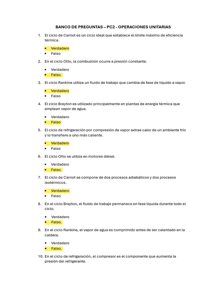 Banco de Preguntas-PC2 | PDF | Refrigeración | Vapor