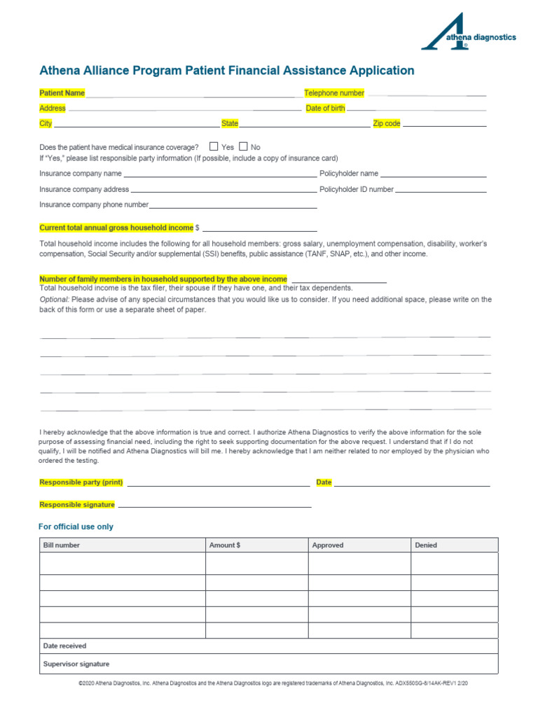 2024 Athena Alliance Program Patient Financial Application | PDF ...