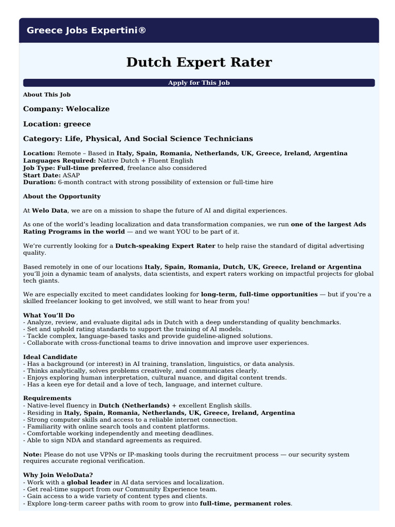 Dutch Expert Rater Position at Welocalize | PDF | Artificial ...