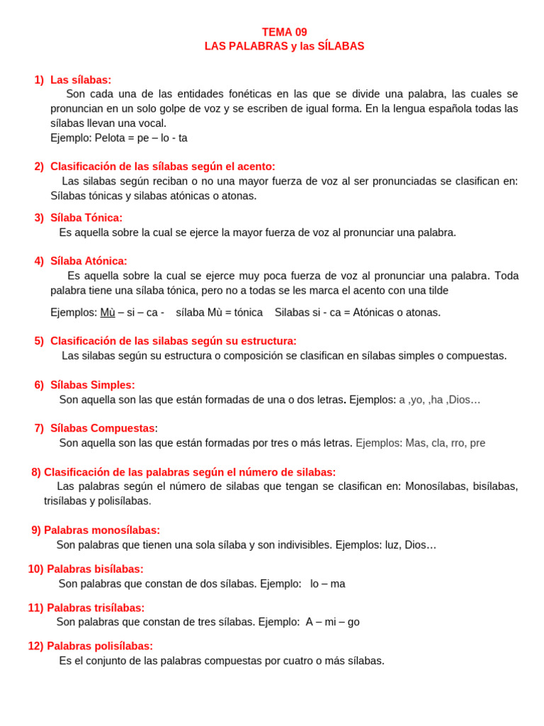 Cinu Enf 2c Tema 9 Las Palabras y Las Sìlabas | PDF | Sílaba | Palabra