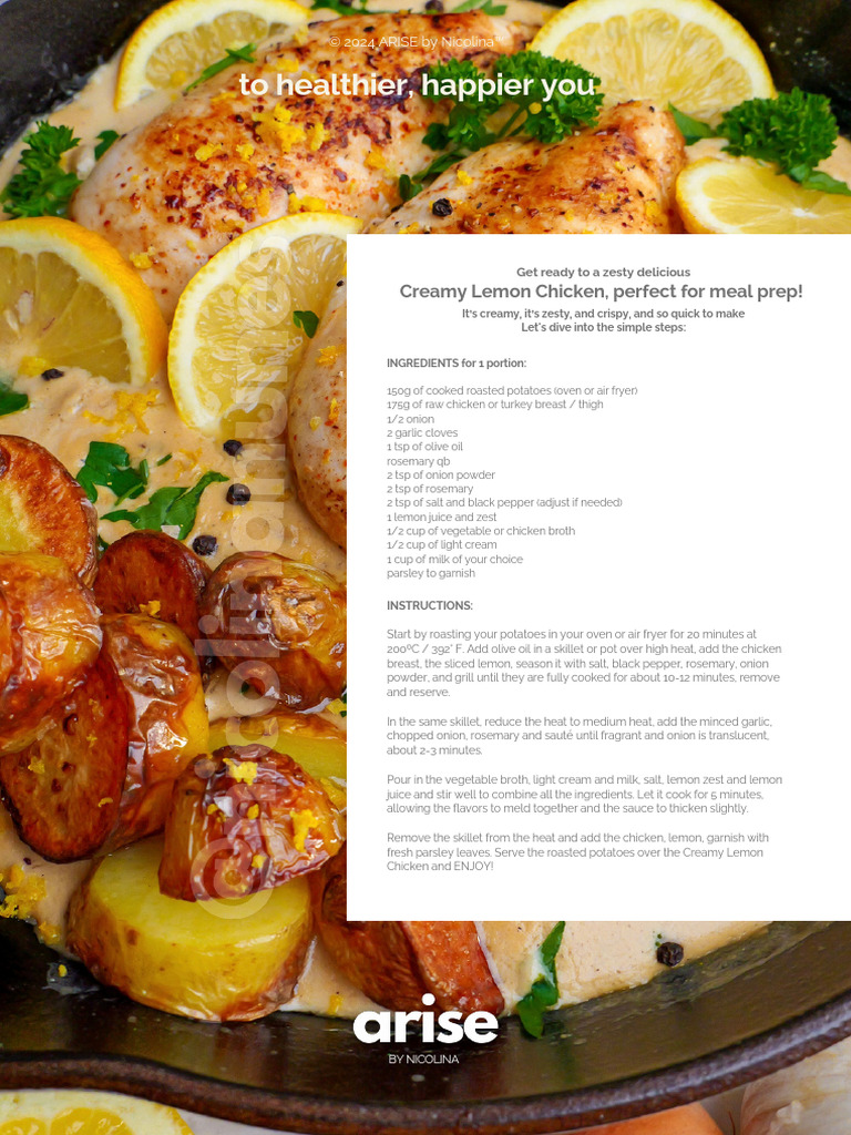 Arise Creamy Lemon Chicken Recipe | PDF