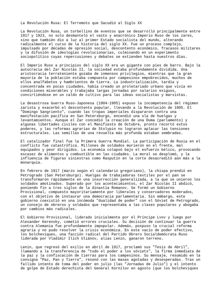 Revolucion Rusa Ensayo 2 - 2024 | PDF | Vladimir Lenin | revolución rusa