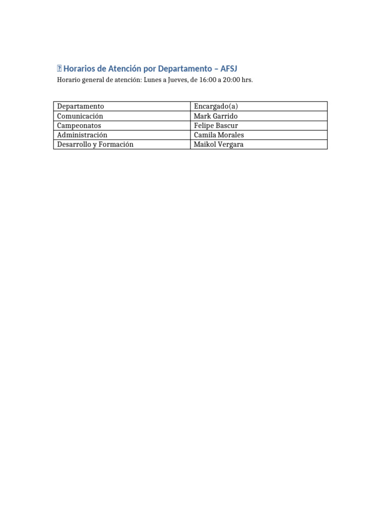 Horarios Departamentos AFSJ | PDF