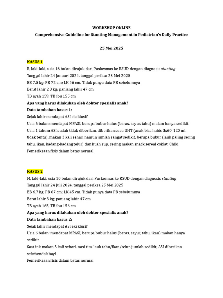 SOAL WS Stunting DANONE Online 25052025 | PDF