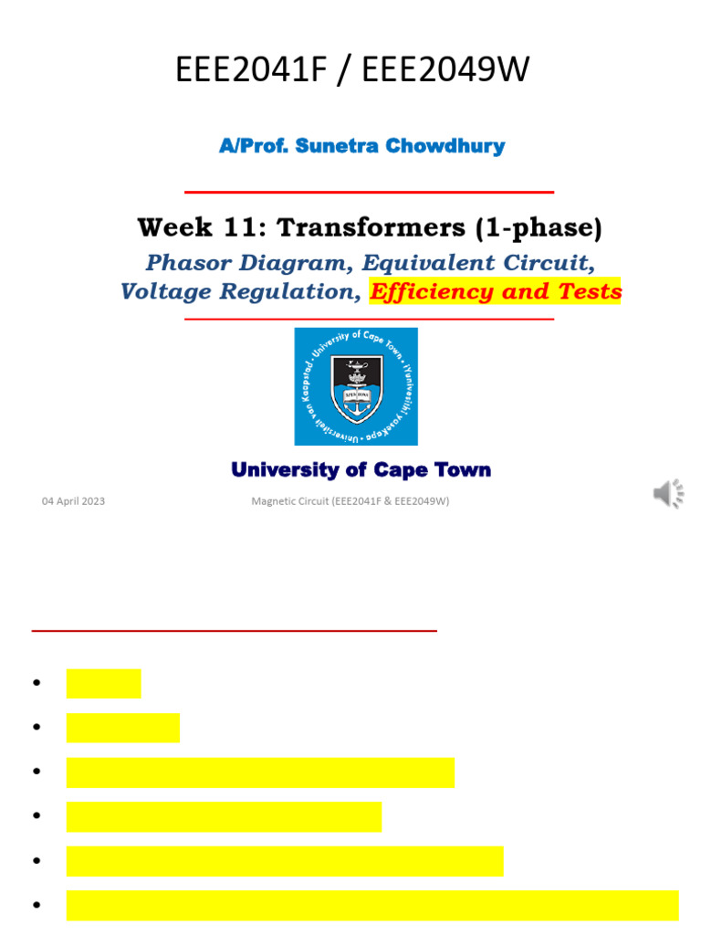 EEE2041F 2023 Week 11 Transformers Annotated Part II | PDF | Transformer | Electric Power
