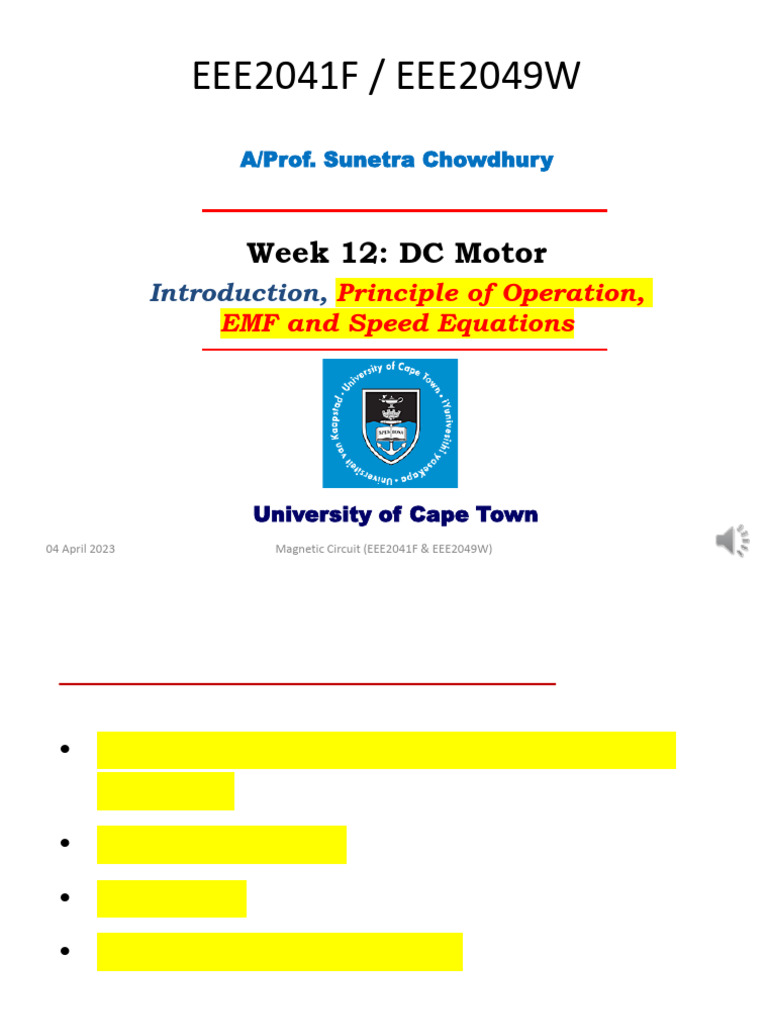 EEE2041F 2023 Week 12 DC Motor Annotated Part II | PDF | Electric Motor ...
