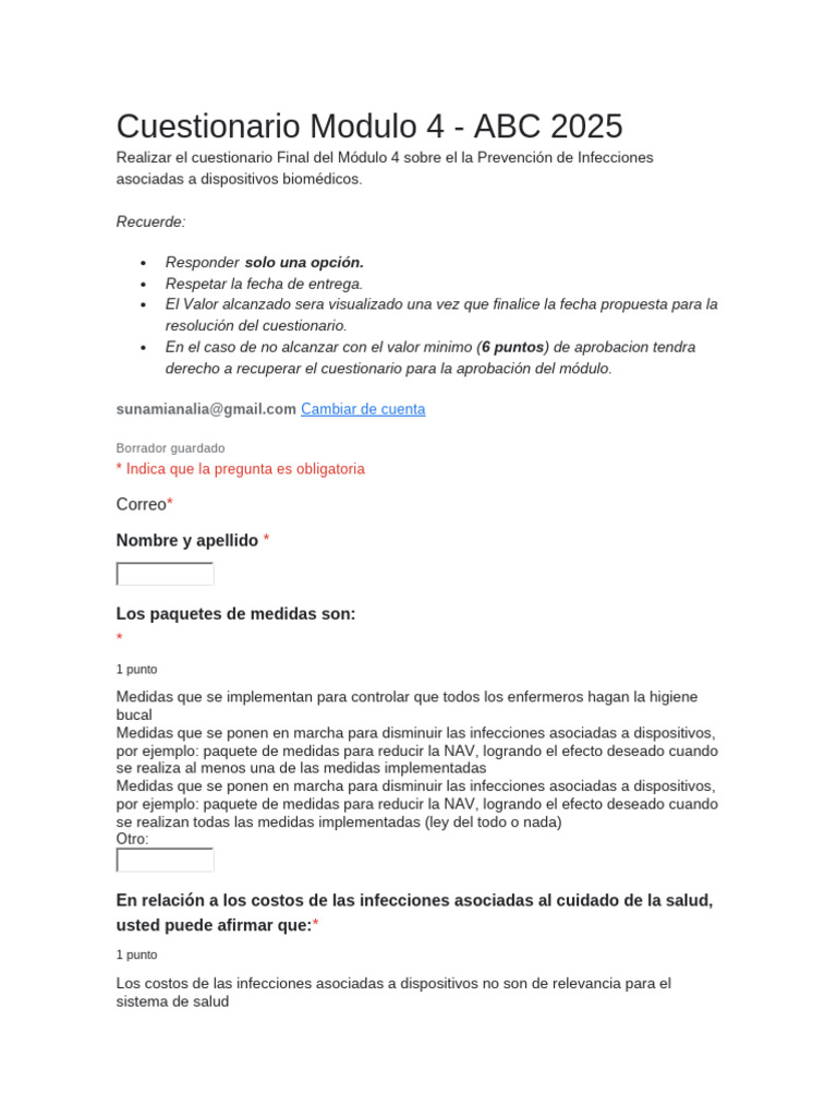 Cuestionario Modulo 4 Parcial ABC | PDF | Cuestionario | Medicina