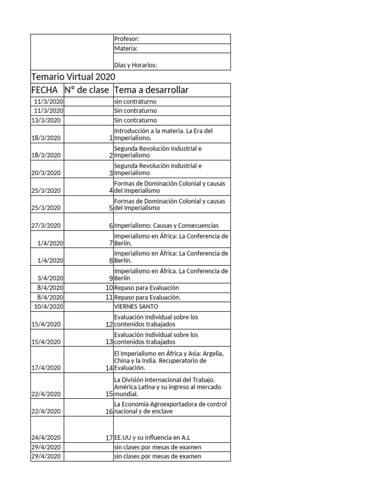 Formato de Temario Virtual | PDF | Imperialismo | Colonialismo