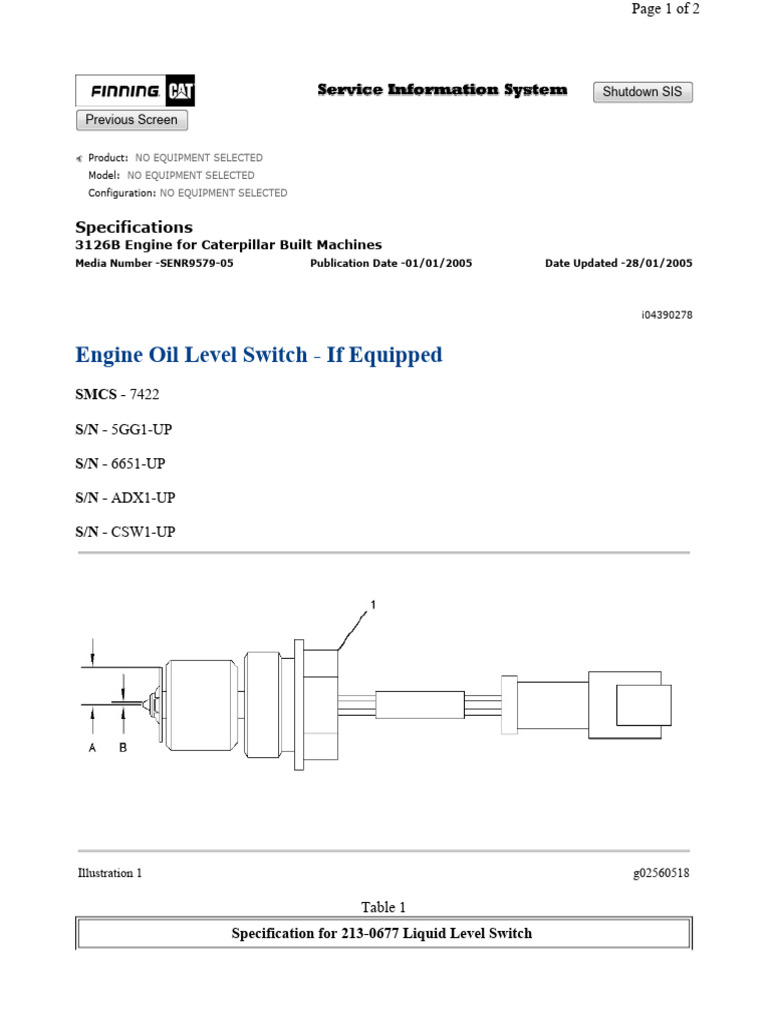 213-0677 Liquid Level Switch Specs | PDF