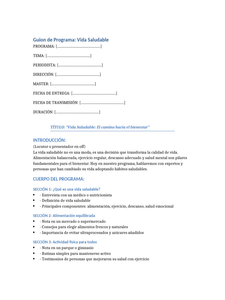 Guion Vida Saludable | PDF