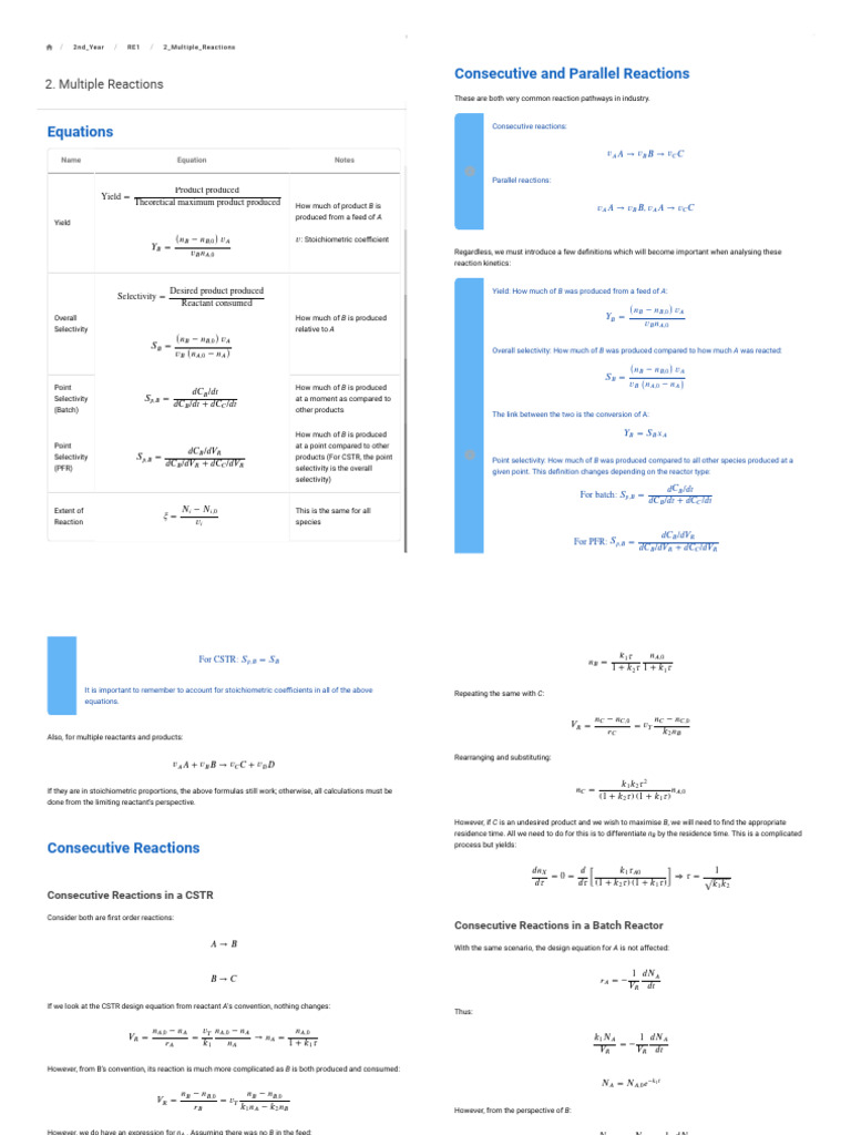 Multiple Reactions - Imperial ChemEng Wiki | PDF | Stoichiometry ...