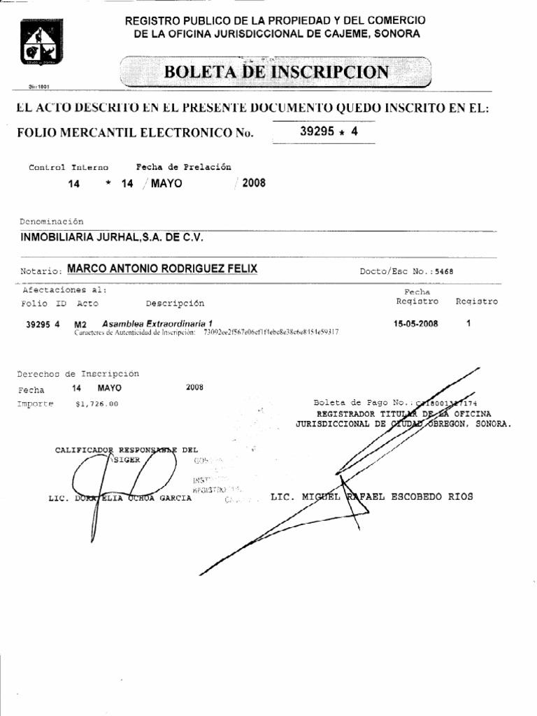 Boleta de Inscripción Al RPPC | PDF