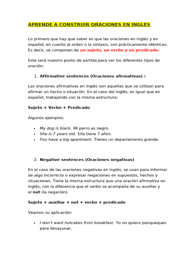Aprende A Construir Oraciones en Inglés | PDF | Verbo | Predicado ...