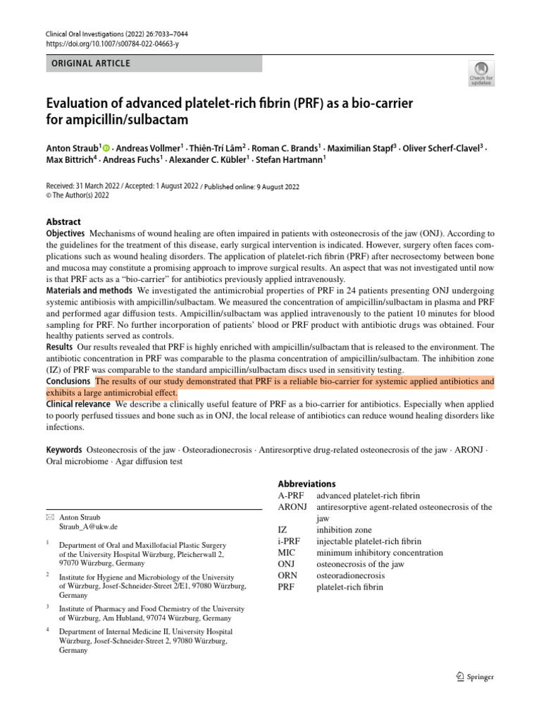 Evaluation of Advanced Platelet Rich Fibrin (PRF) As A Bio Carrier ...