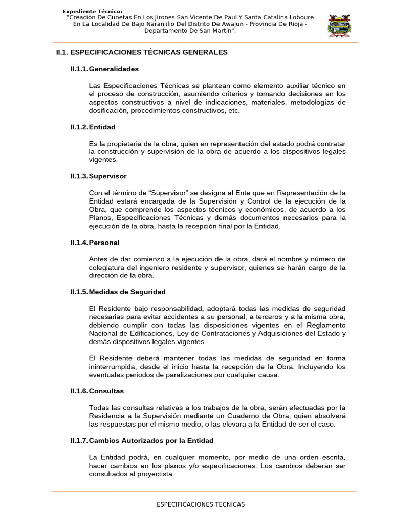 Espec. Técnicas - Cunetas Awajun | PDF | Hormigón | Cemento