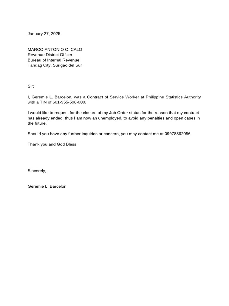 BIR - Gee (Closure Letter) | PDF