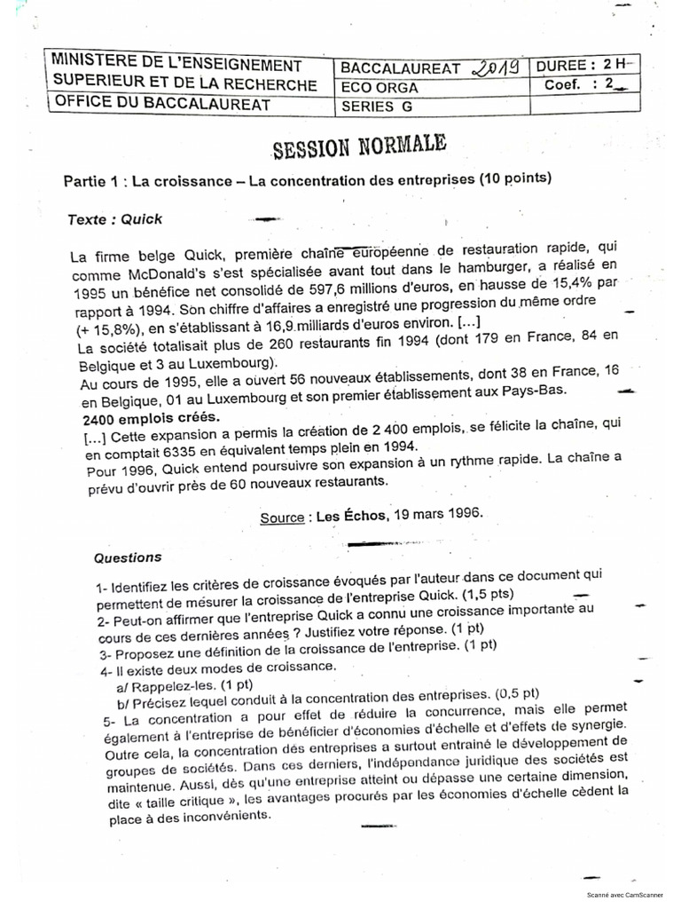 Bac 2 (2019) Eco-Orga | PDF