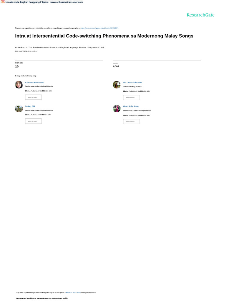 Intra and Intersentential Code-Switching Phenomena - En.tl | PDF